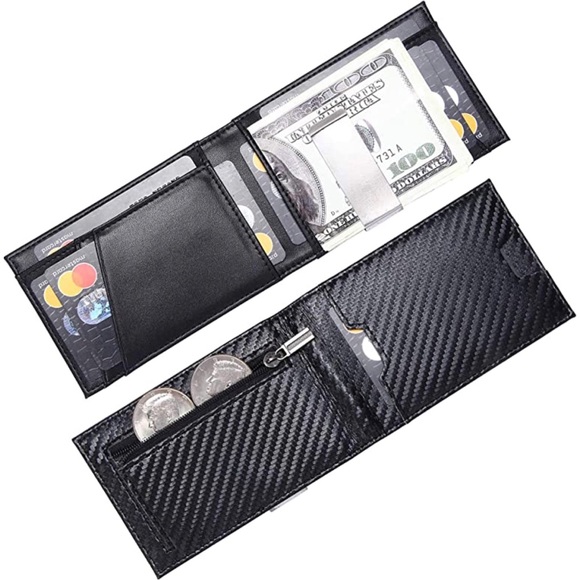 Bags | Bifold Wallet With Money Clip Leather Front Pocket Rfid Blocking ...